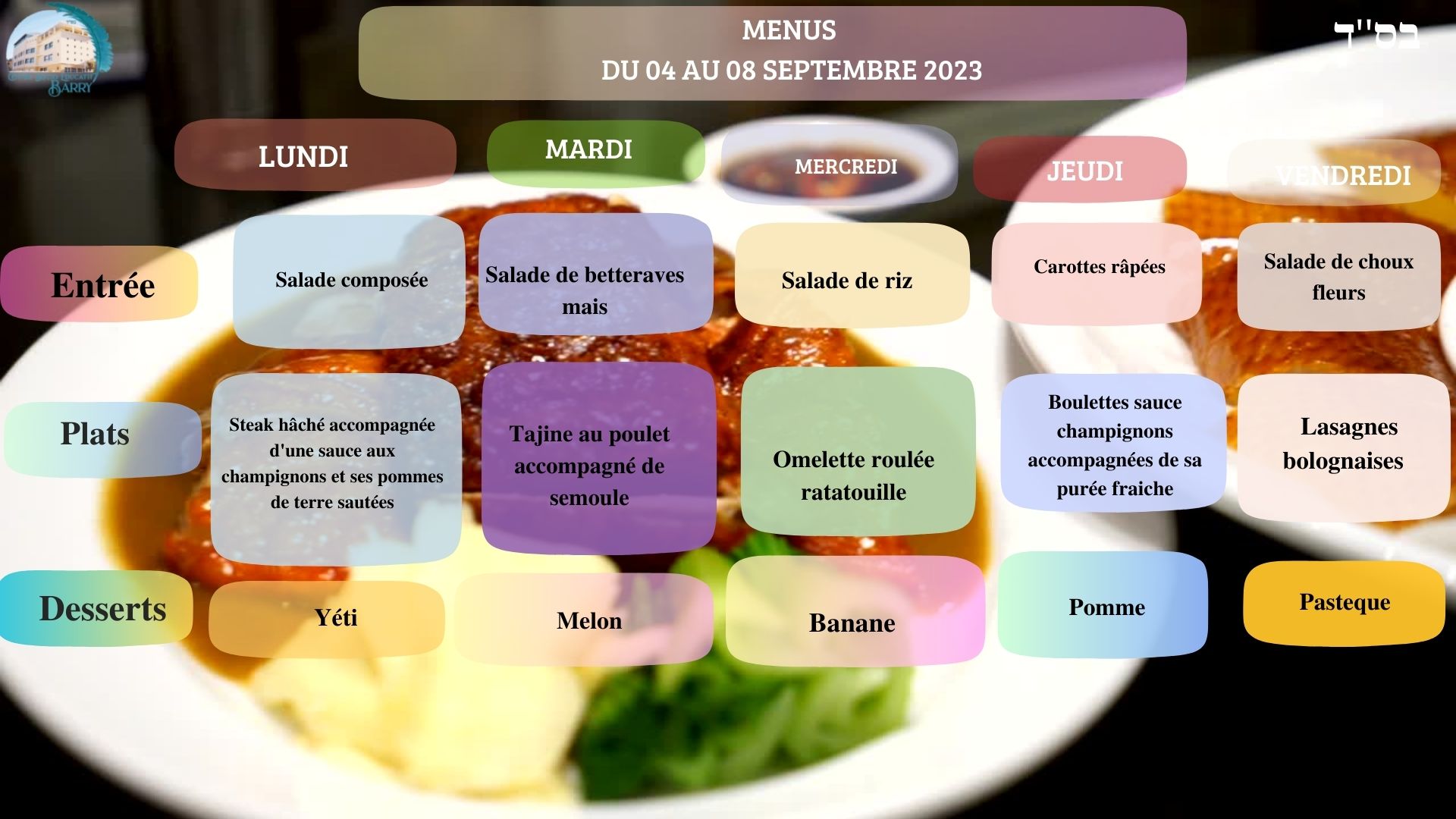 Menus Du 04 au 08 SEPTEMBRE 2023 - Centre Socio Educatif du Barry