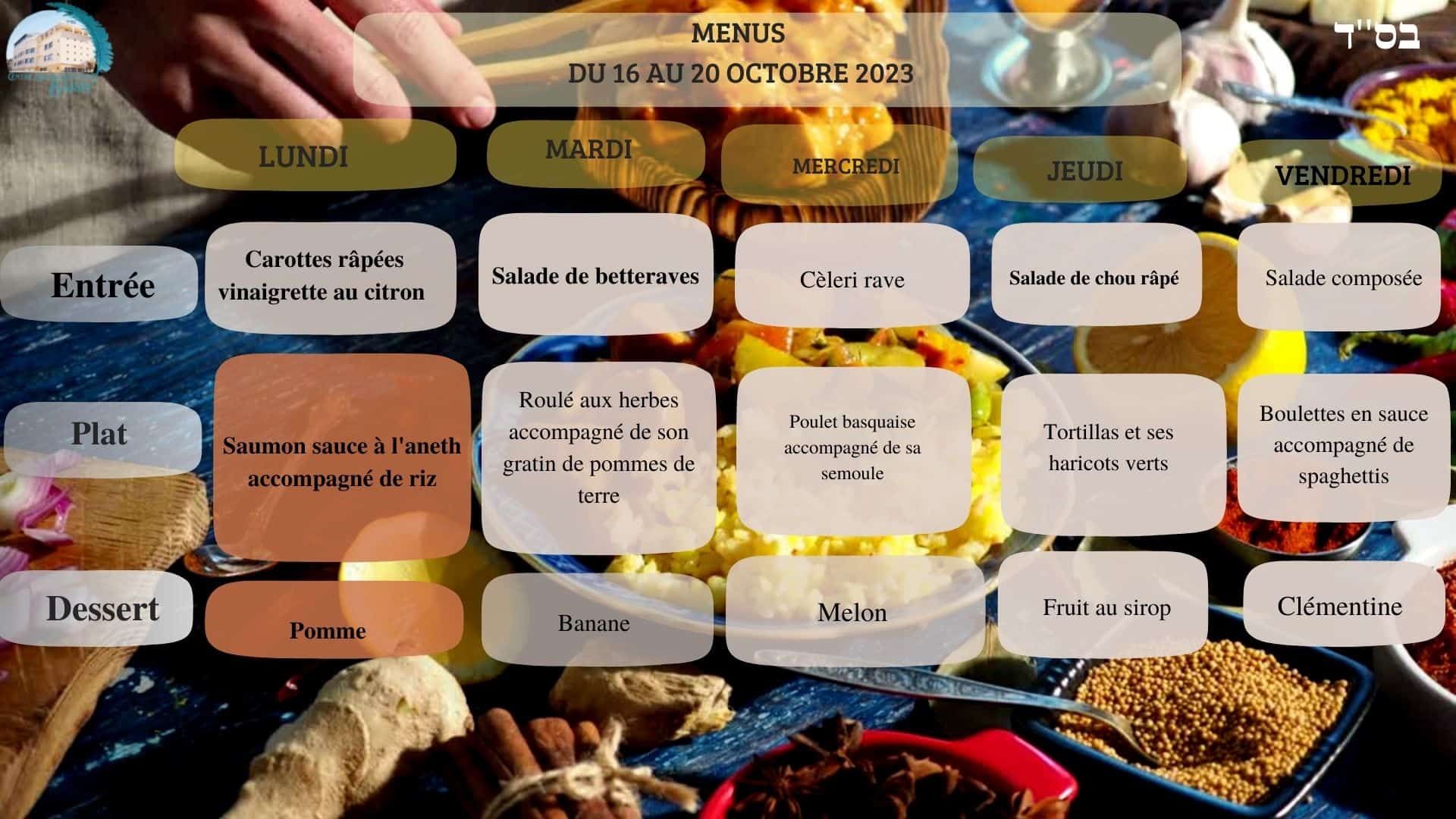Menus Du 16 au 20 Octobre 2023 - Centre Socio Educatif du Barry